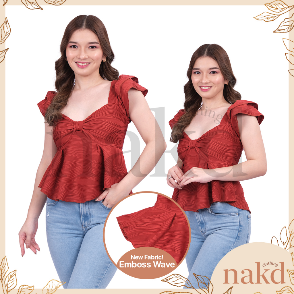 NAKD FASHION BARBARA SEXY RIBBON RUFFLE SLEEVES PEPLUM DAILY CASUAL CLASSY BARK CREPE TOP 1653 ...
