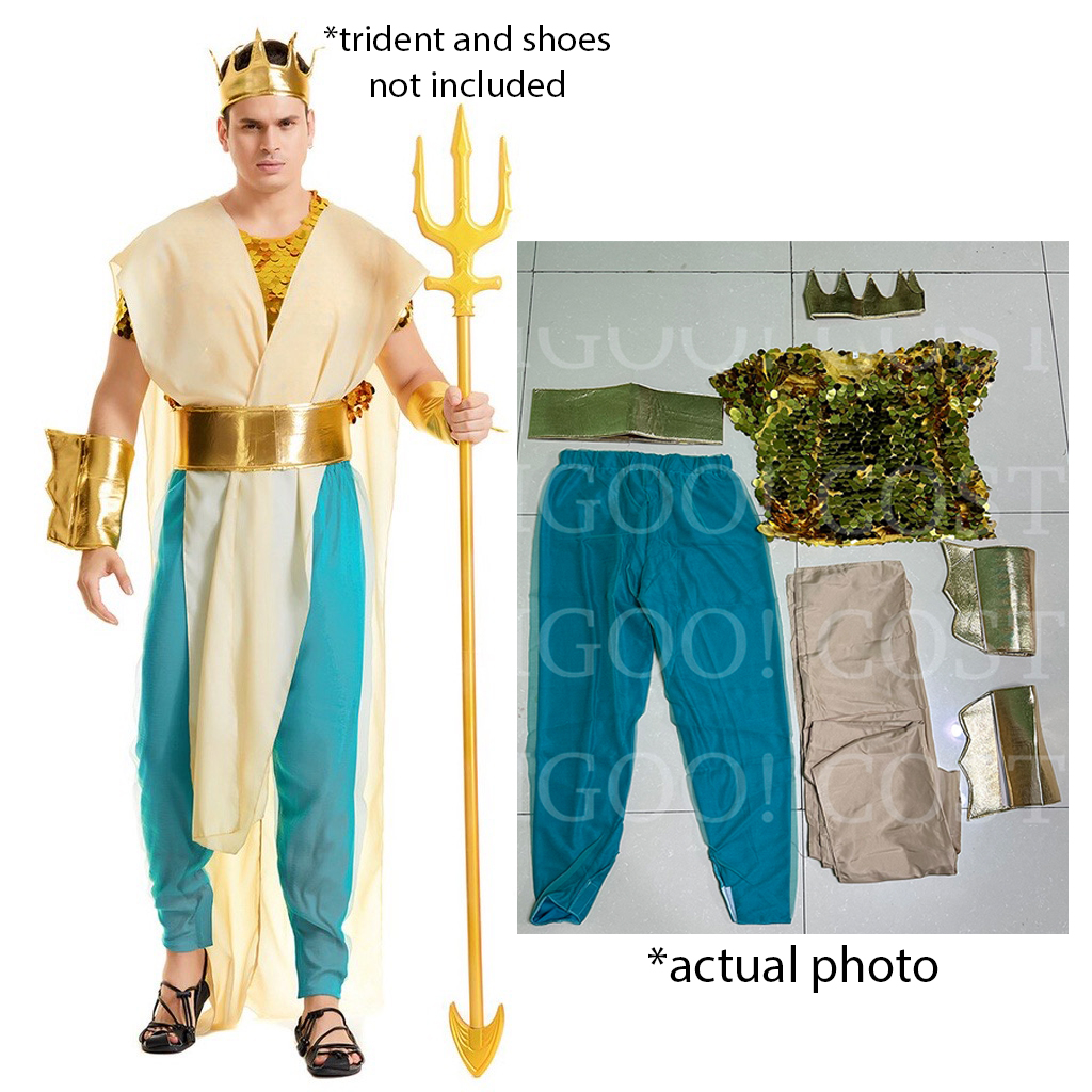 Greek God Poseidon Costume Roman Neptune Cosplay for Men Adults ...