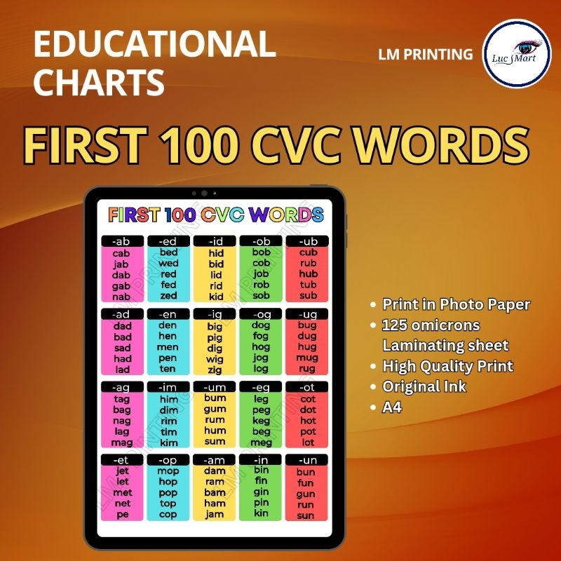 READING Materials Laminated Educational CHART for Kids A4 Size | Shopee ...