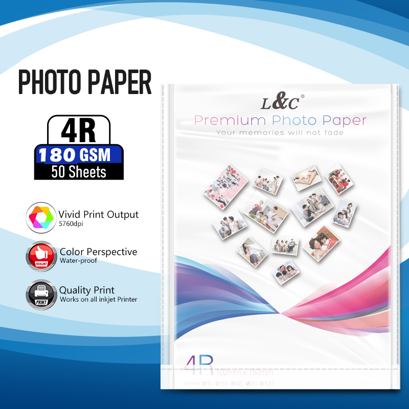 L&C Photo Paper 230gsm 50 Sheets per pack A4 3R 4R 5R Size 180gsm High ...