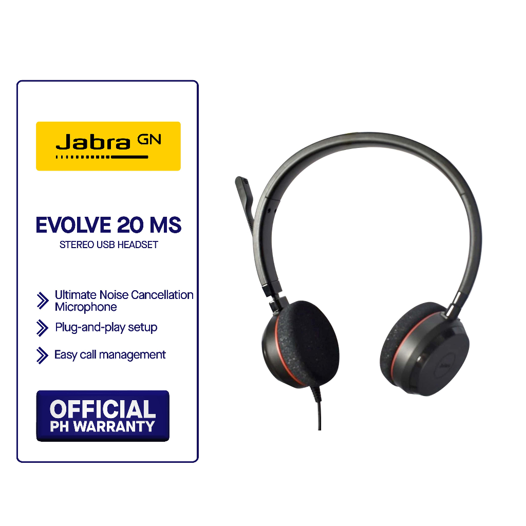Jabra Evolve 20 / Evolve 20 MS/UC - MS Stereo USB Headset | Shopee ...