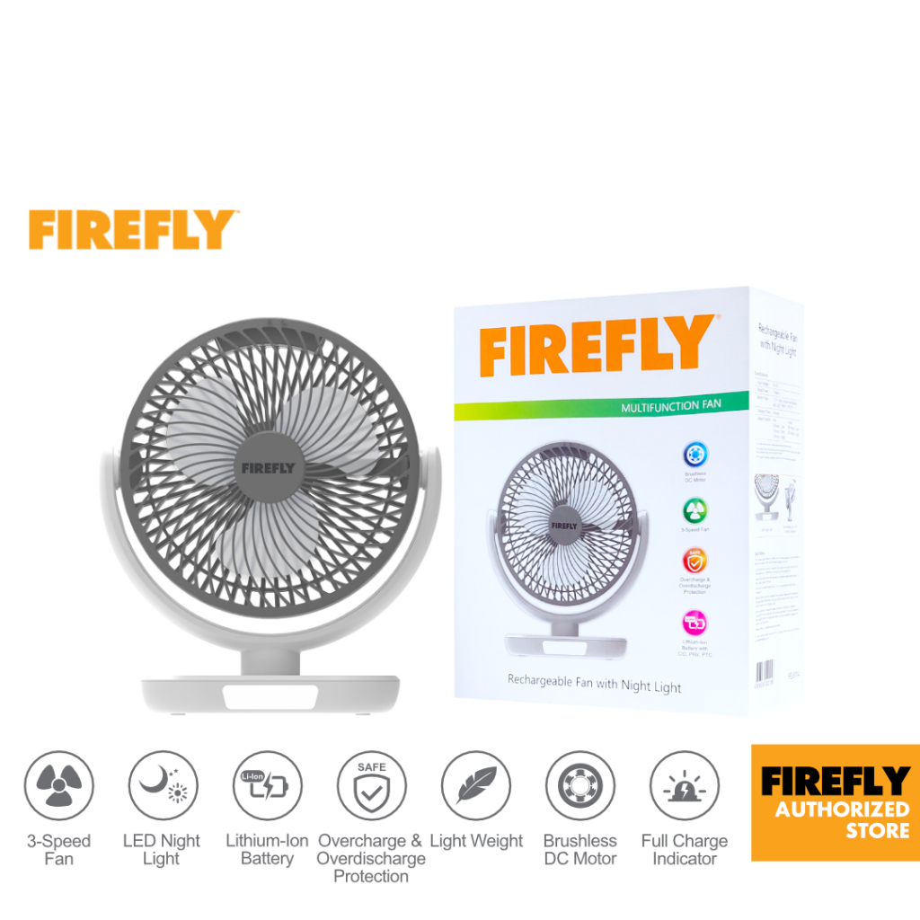 Firefly Multifunction Rechargeable Fan 6" with Night Light FEL6114 ...