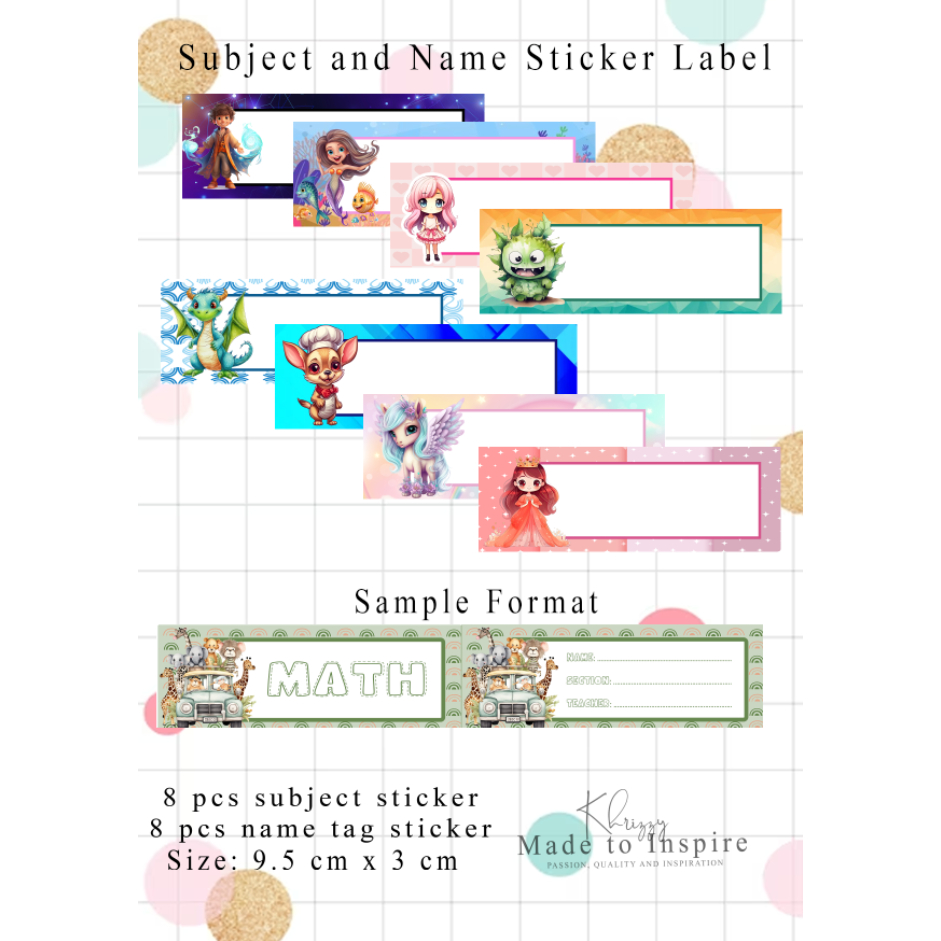 Personalized sticker label Name and Subject FOR notebook 16 pcs ...