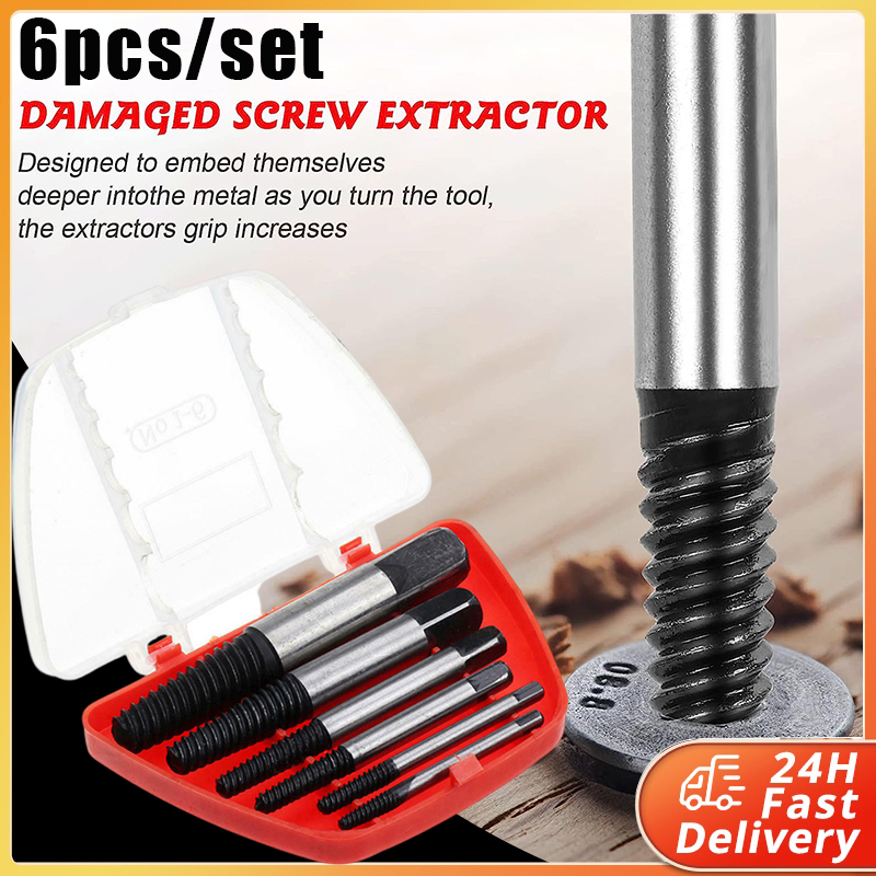 6Pcs Broken Bolt Extractor Kit, Pipe Screw Extractor Set, Damaged Bolt ...