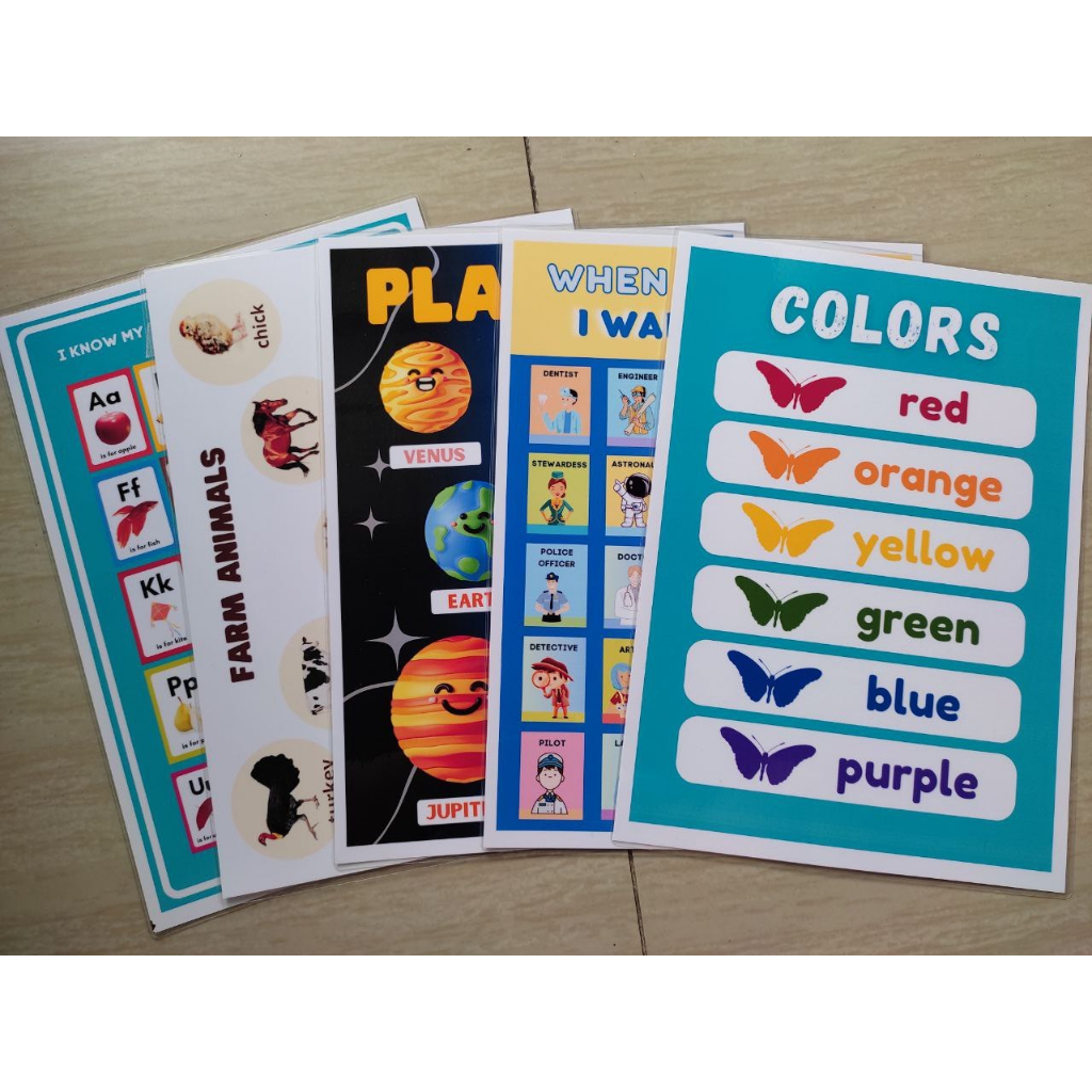 BUNDLE OF 5 Educational learning materials for kids Laminated A4 Size Chart THICK MAKAPAL ...