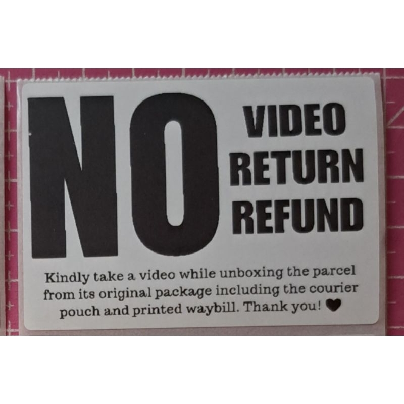 FRAGILE / NO VIDEO/RETURN/REFUND THERMAL PRINT STICKER (Black & White ...