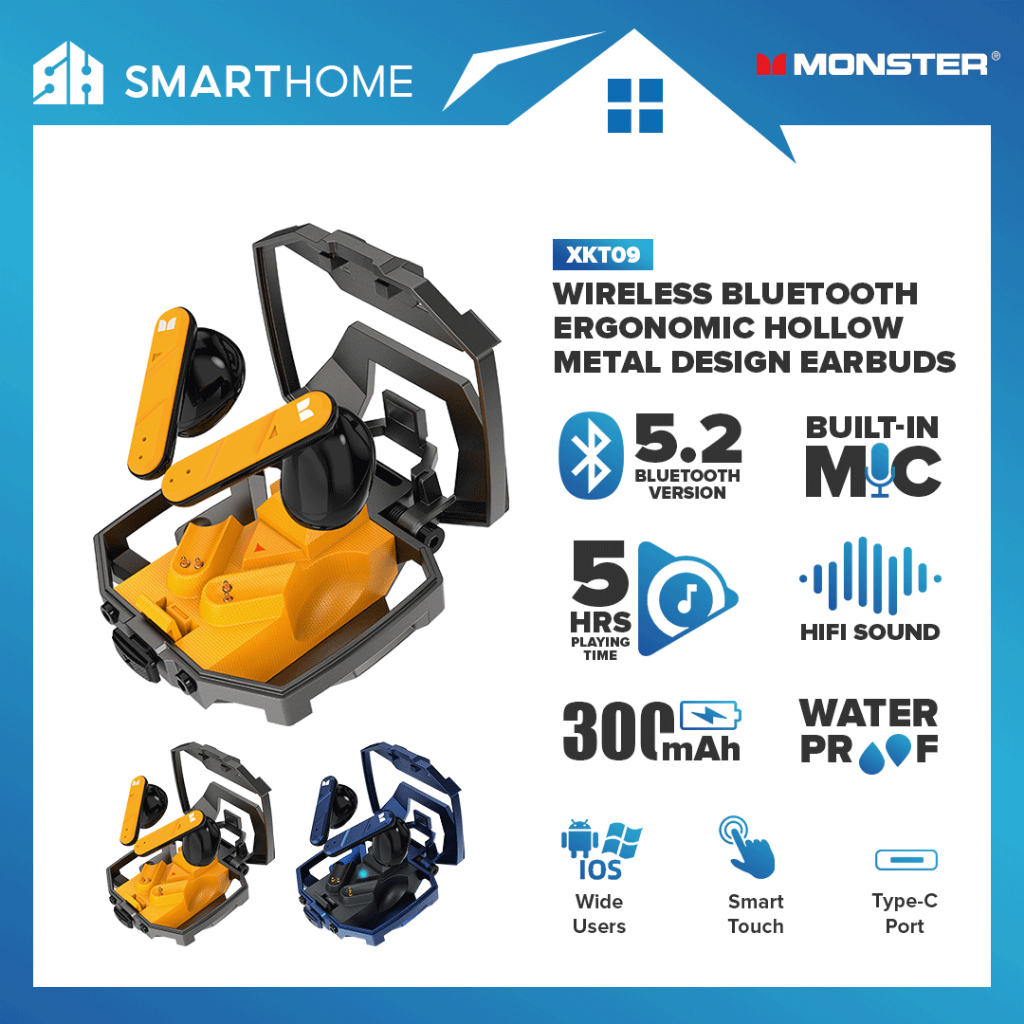 Monster XKT09 Wireless Bluetooth 5.2 Gaming Earphones TWS Bass HIFI ...