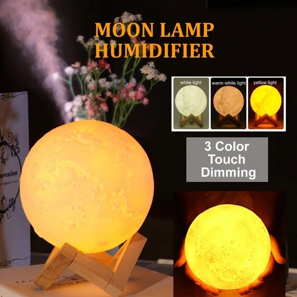 3D Moon Lamp 880ml Air Humidifier LED Night Light Aroma Essential Oil ...