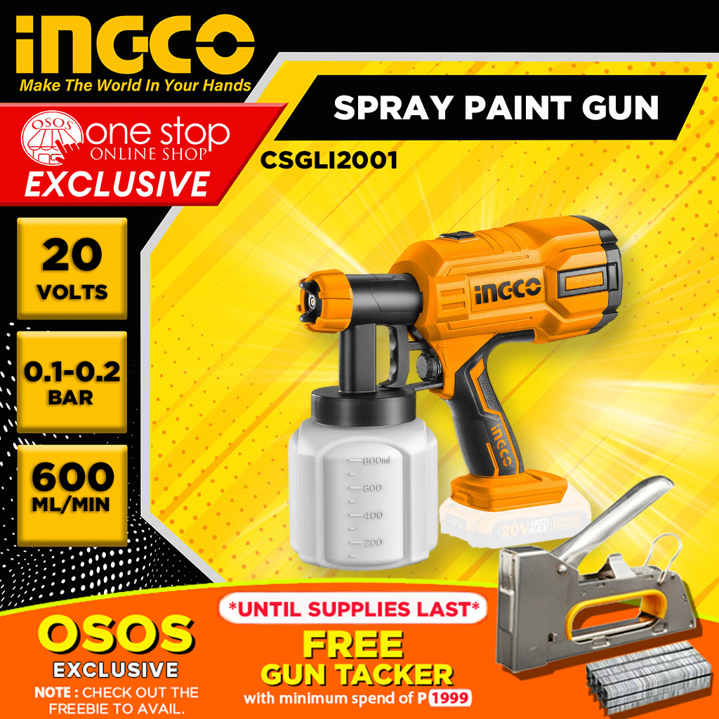 INGCO 20V Lithium-Ion Cordless Spray Paint Gun CSGLI2001 •OSOS ...