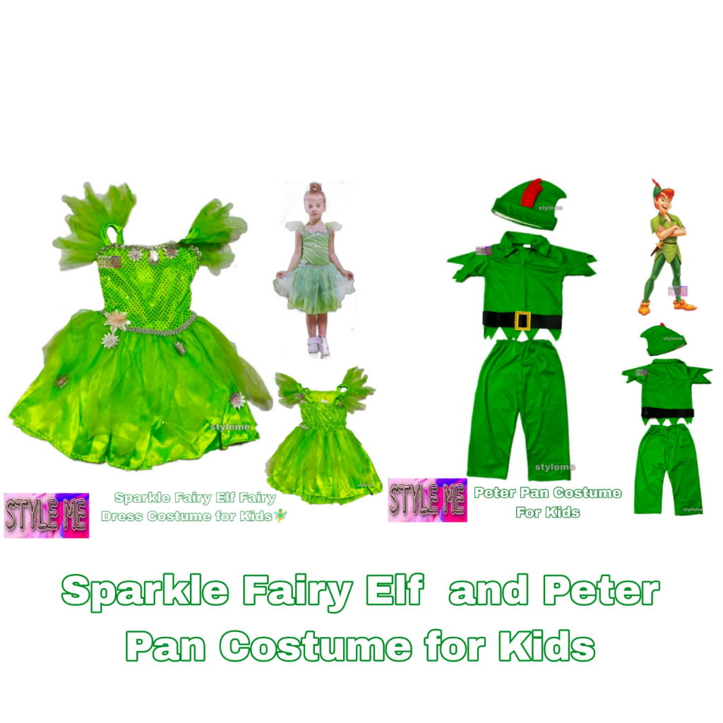 Peter Pann and Elf Sparkle Fairy Costume Complete Set For Kids | Shopee ...