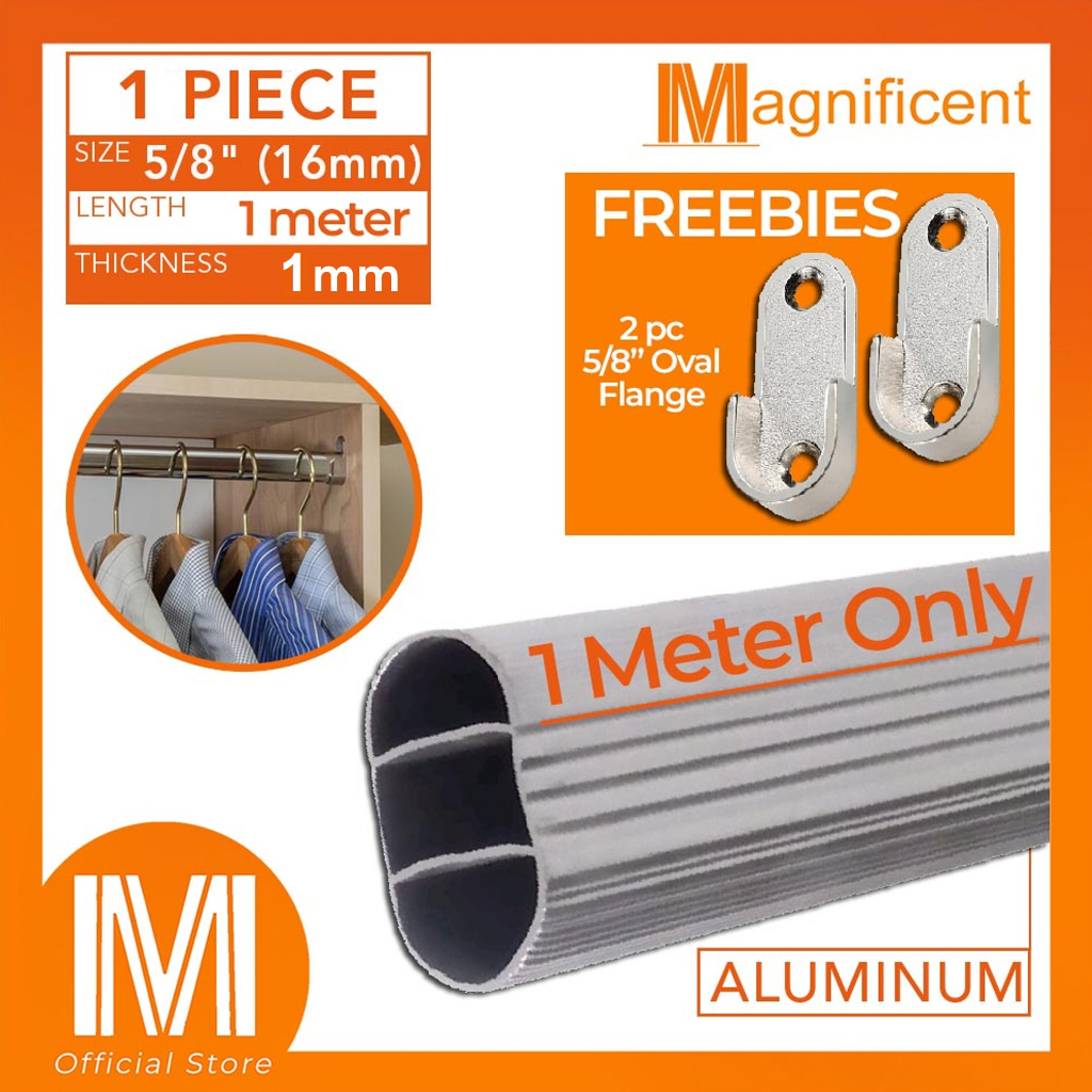 Oval Aluminum/Steel Wardrobe Tube with Oval Flange Closet Rod 5/8" (1 ...