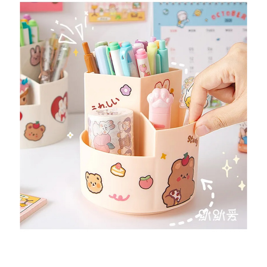 3 Grid 360 Degree Rotating Pen Holder Desktop Organizer Large Capacity ...