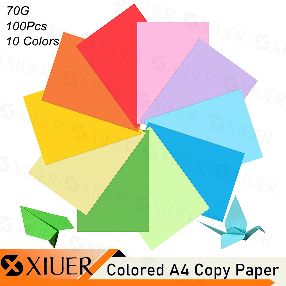 100Pcs Colored A4 Paper 10 Different Colors Craft Origami Paper 70g ...