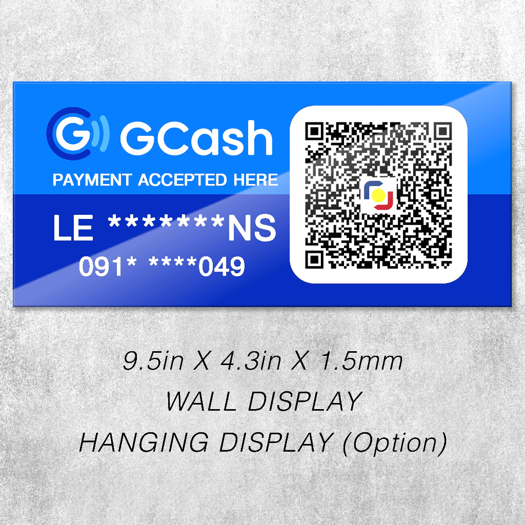 GCash QR Wall Display Hanging Acrylic Waterproof Elegant 9.5in X 4.3in ...