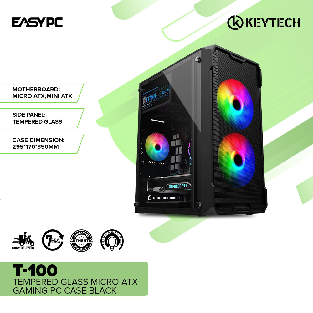EasyPC| Keytech T-100 tempered glass pc case gaming| Micro ATX| Black ...