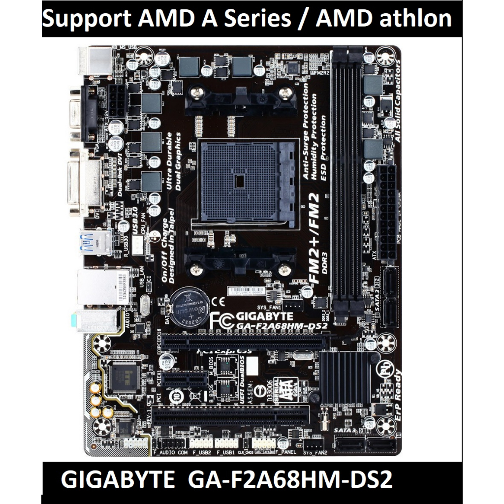 FM2+/FM2 GIGABYTE Motherboard DDR3 AMD 64GB PCI-E 3.0 USB2.0/3 SATA II ...