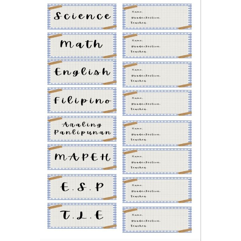 checkered style subject & name label (writable) | Shopee Philippines