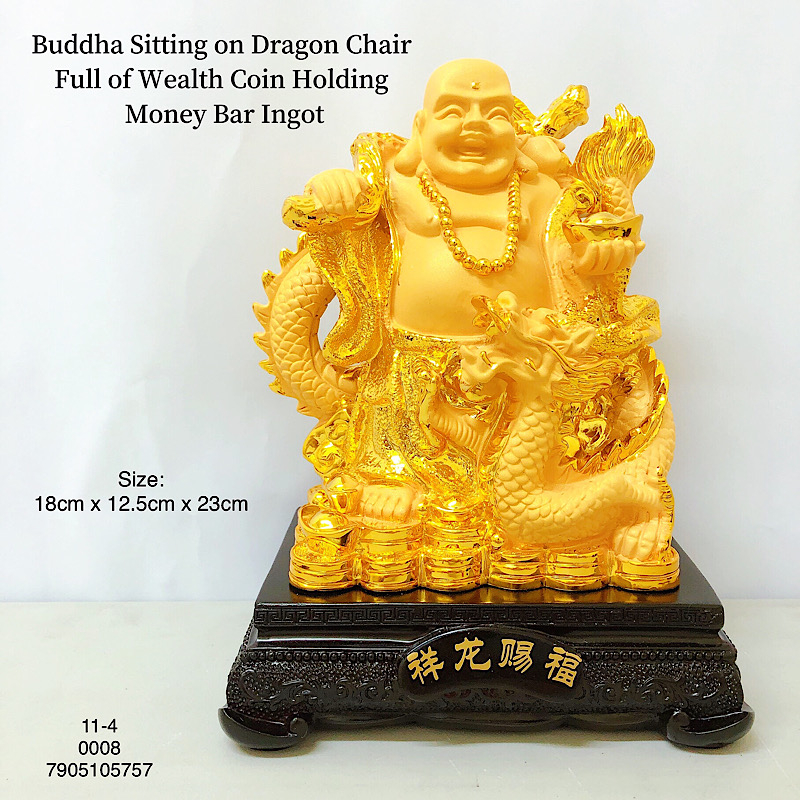 Fengshui Laughing Buddha Money Buddha Sitting On Dragon Chair Full of ...