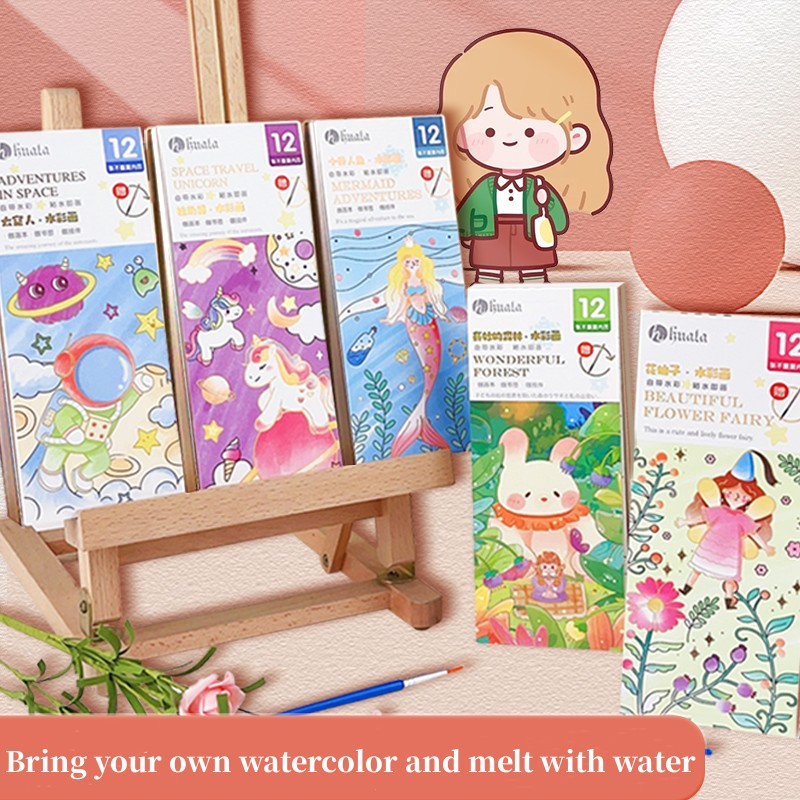 Watercolor coloring book sticky note graffiti coloring with pigment ...