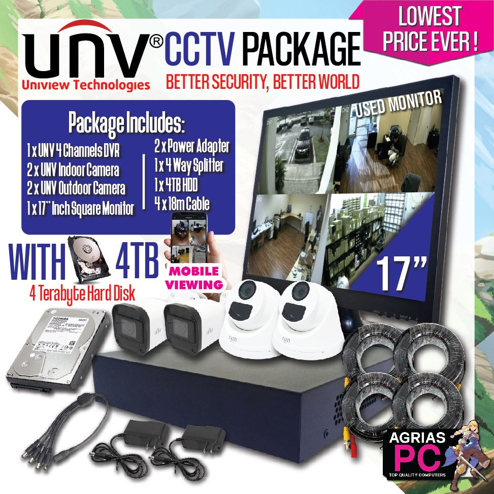 UNV CCTV PACKAGE Complete Set / BRAND NEW DVR 4 Channel / WITH HARD ...