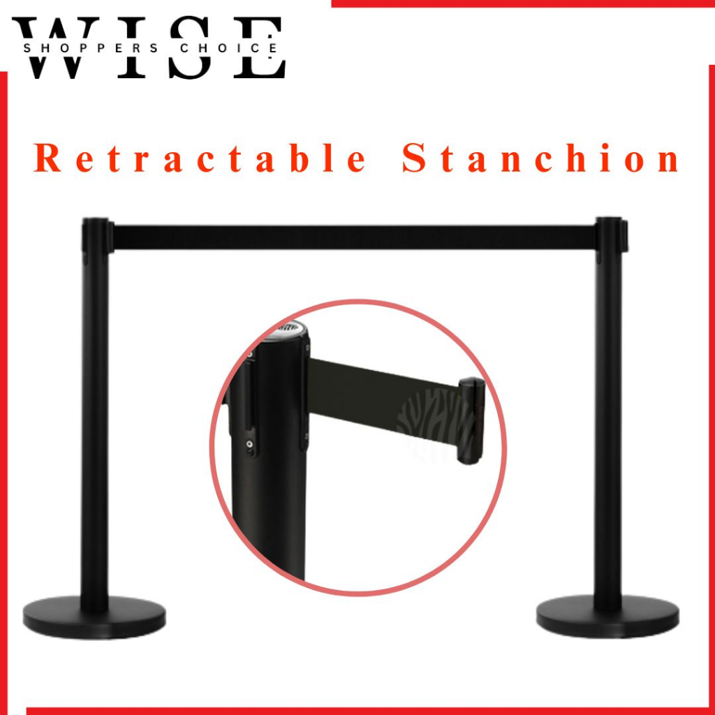 1 SET Stanchion Post Black Retractable with FREE black belt | Shopee ...