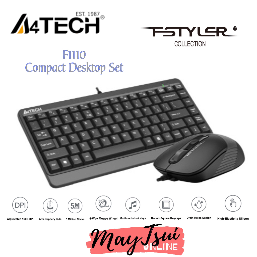 A4TECH FSTYLER F1110 Wired Compact Desktop Set Mini Keyboard and Mouse ...