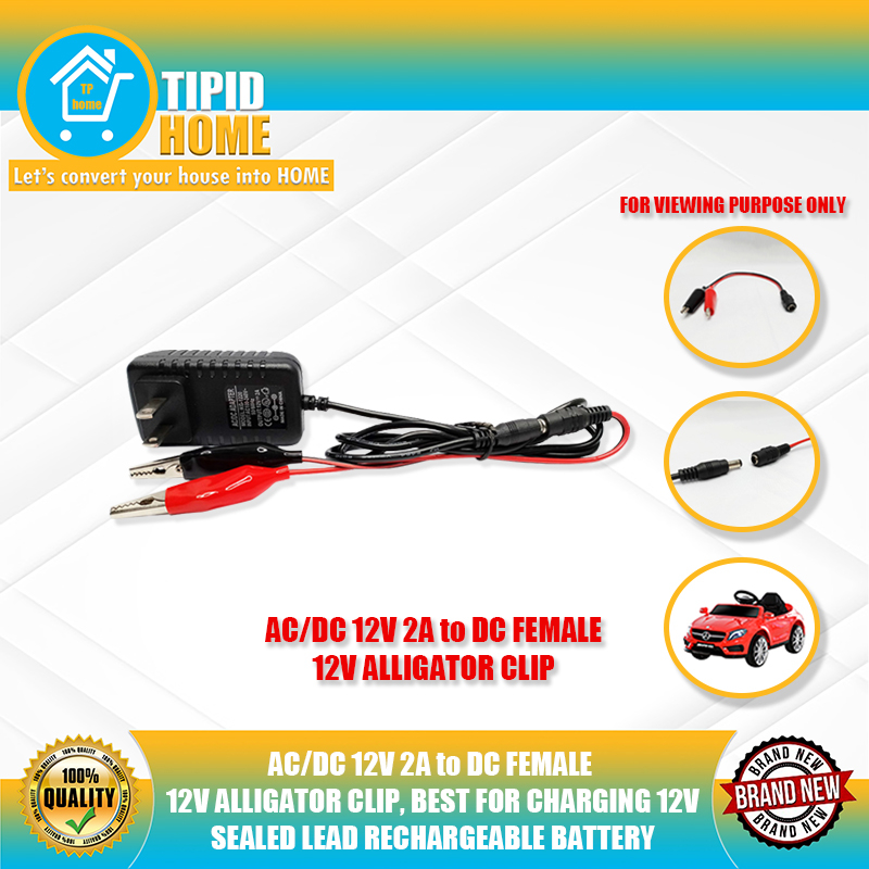 AC/DC 12V 2A to DC FEMALE 12V ALLIGATOR CLIP, BEST FOR CHARGING 12V ...