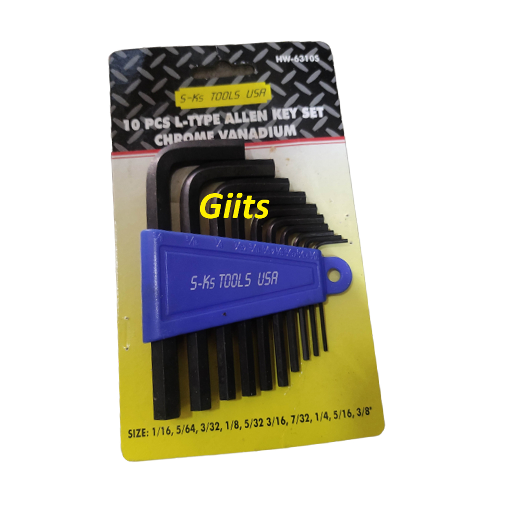S-Ks Tools USA L-Type Short Arm Allen Key Set 10Pcs 1/16" - 3/8" HW ...
