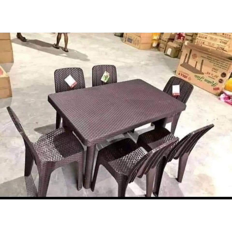 JOLLY - RATTAN DINING TABLE SET 6 SEATER (Top glass not including ...