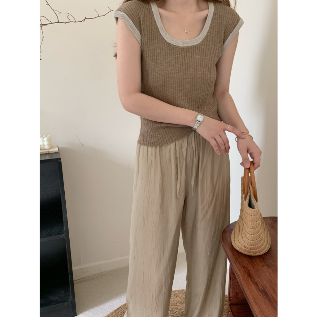 Jolly Chic Linen Knitted Sleeveless Simple Top 6120 | Shopee Philippines