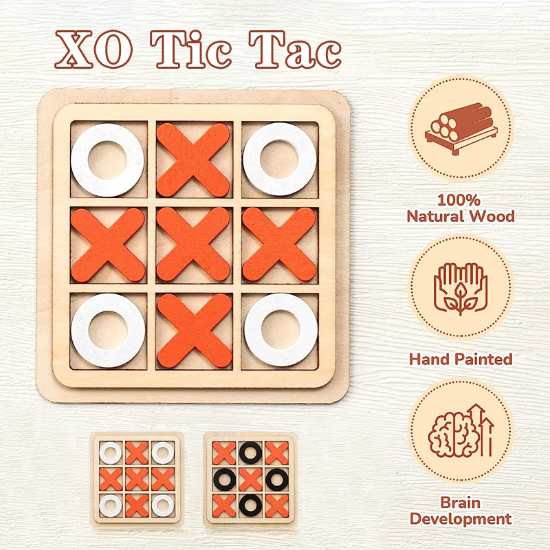 XO Tic Tac Toe Kids Mini Board Game Wooden Children Puzzle Game ...