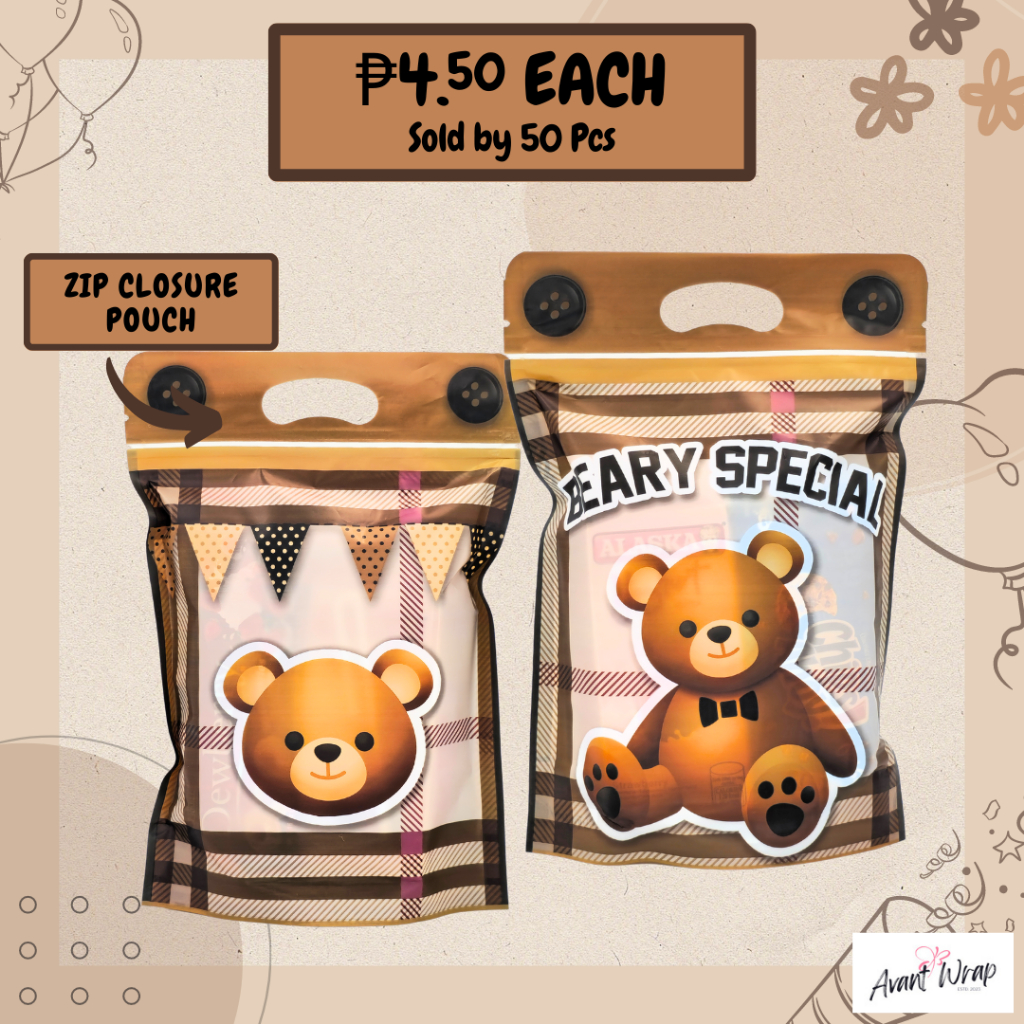 (50 PCS) PP1017 Teddy Bear Boho Loot Bag Chips Bag Chipsbag Zip Candy ...