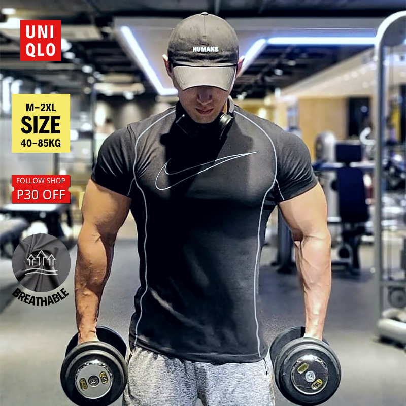 【COD】 Men's short sleeve T-shirt quick dry high elastic breathable ...