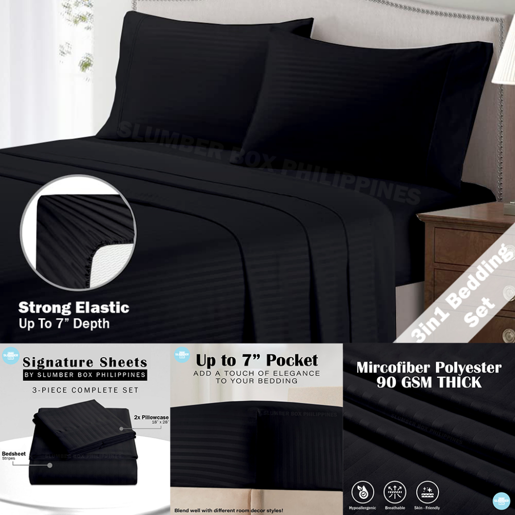 Slumber Box 3 in 1 Bed Sheet Set Bedsheets (1 Fitted Sheet + 2 ...