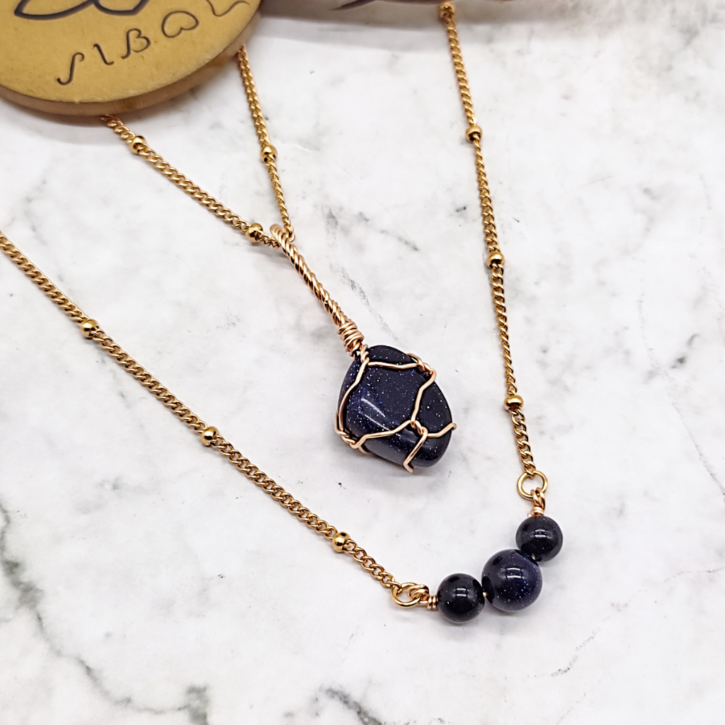 Blue Sandstone Necklace (Stone of Victory) Gold Silver Pendant Crystal ...