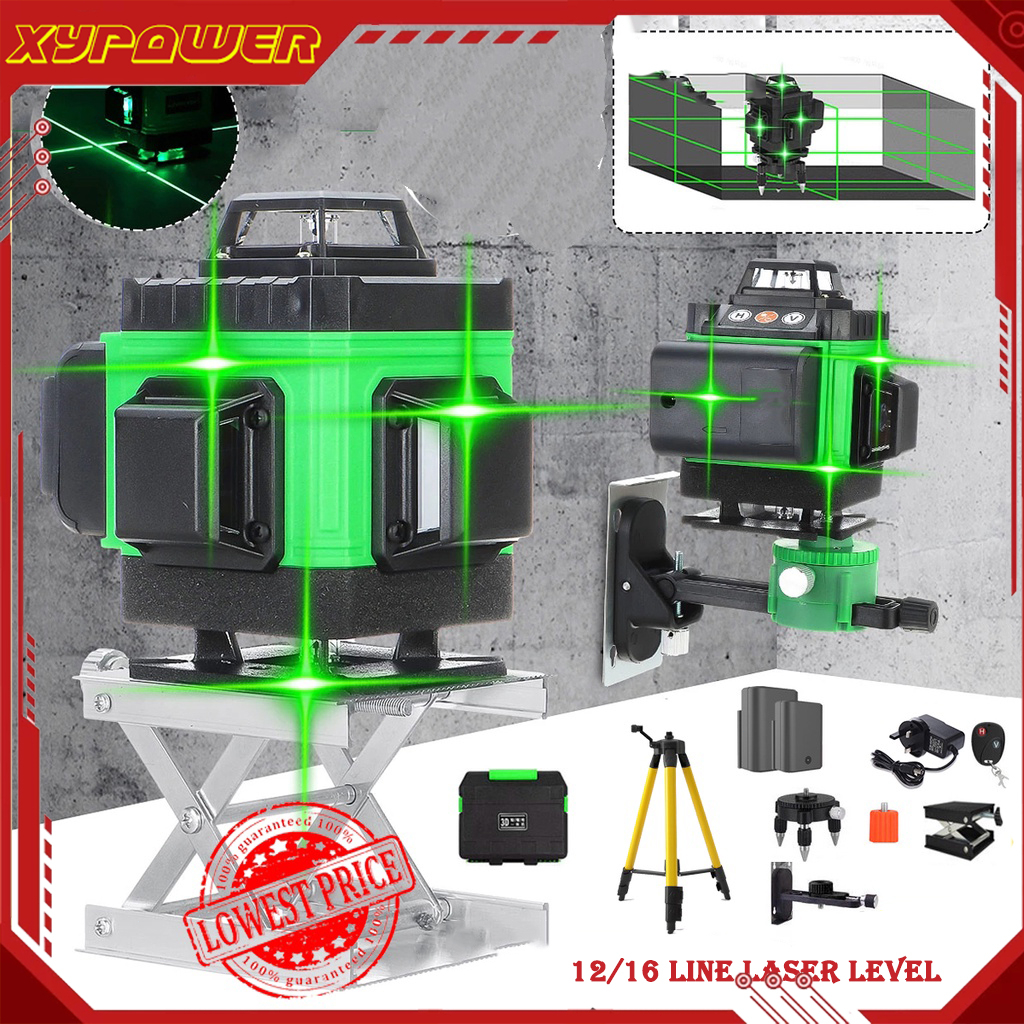 【24H Ship】12 / 16 Line 4D Laser Level Green Light Self-Leveling 360 ...