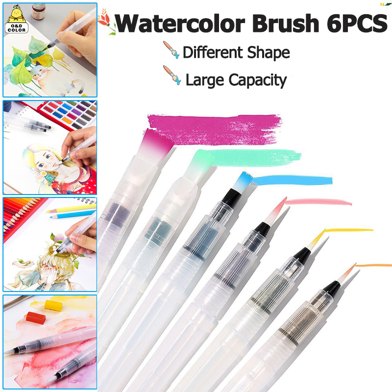 6Pcs Water Pen Set Different Shape Large Capacity Barrel Watercolor ...