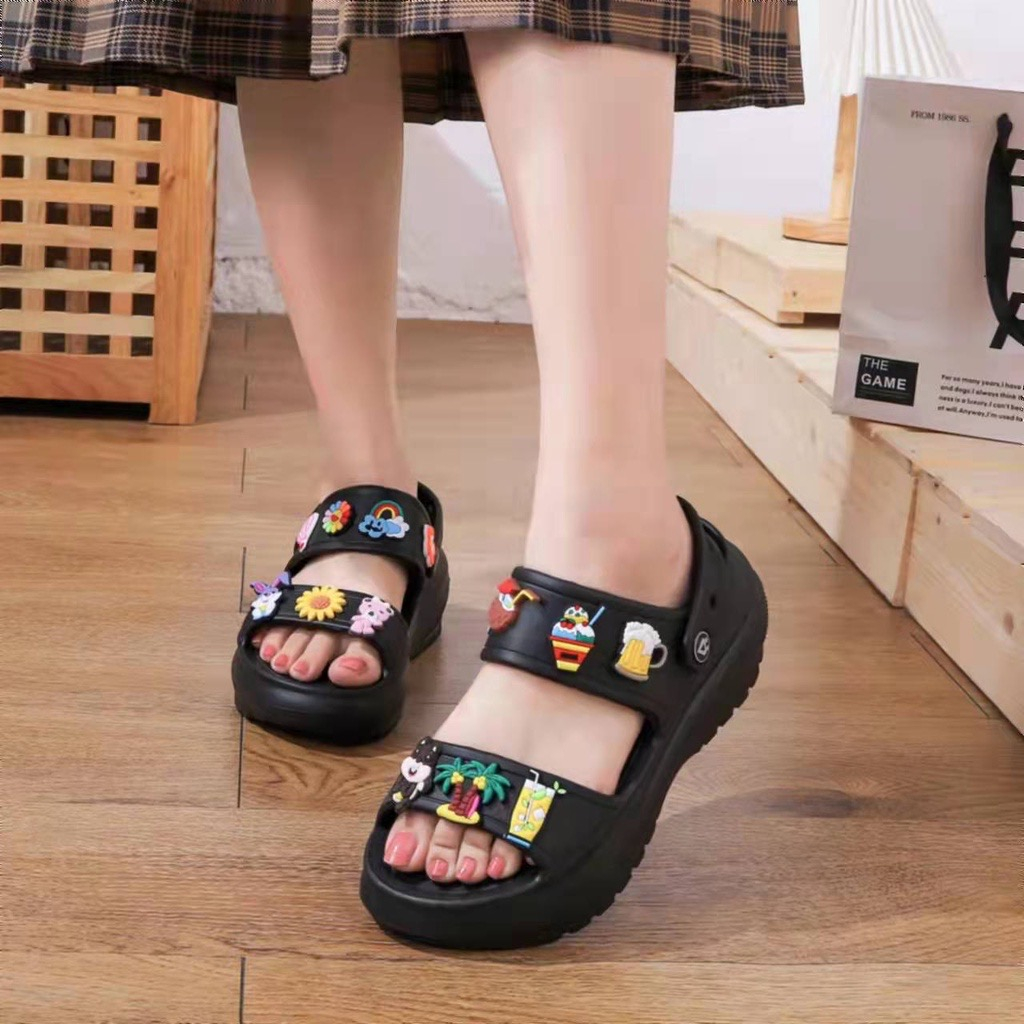 New Crocs Two straps With free jibbitz Chunky Sandals for Women Fashion ...