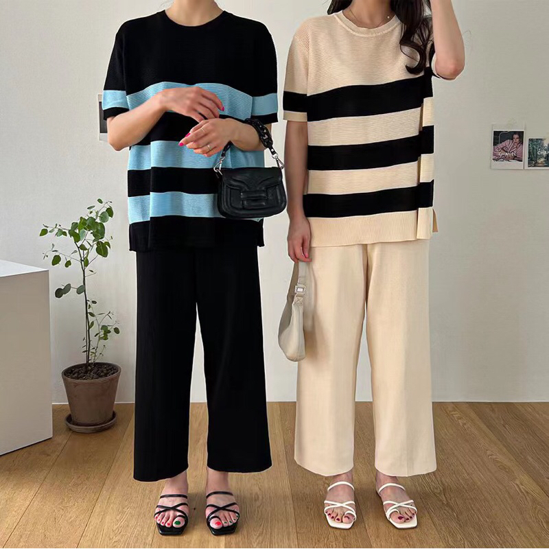 Only.Fashion Big Stripe Knitted Terno Pants #8701 | Shopee Philippines