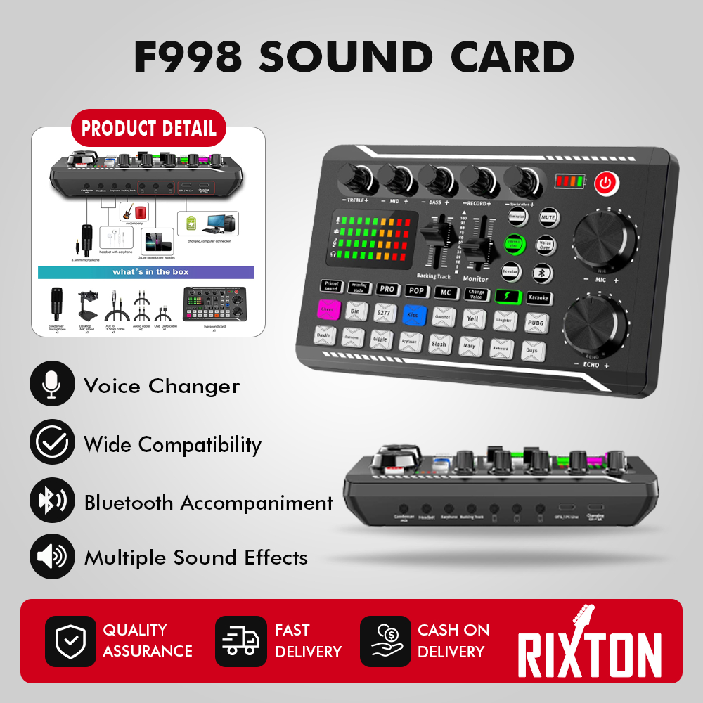 RIXTON F998 Sound Card Microphone 16 Sound Effect Audio Recording Mixer Kit for Phone/PC/Laptop ...