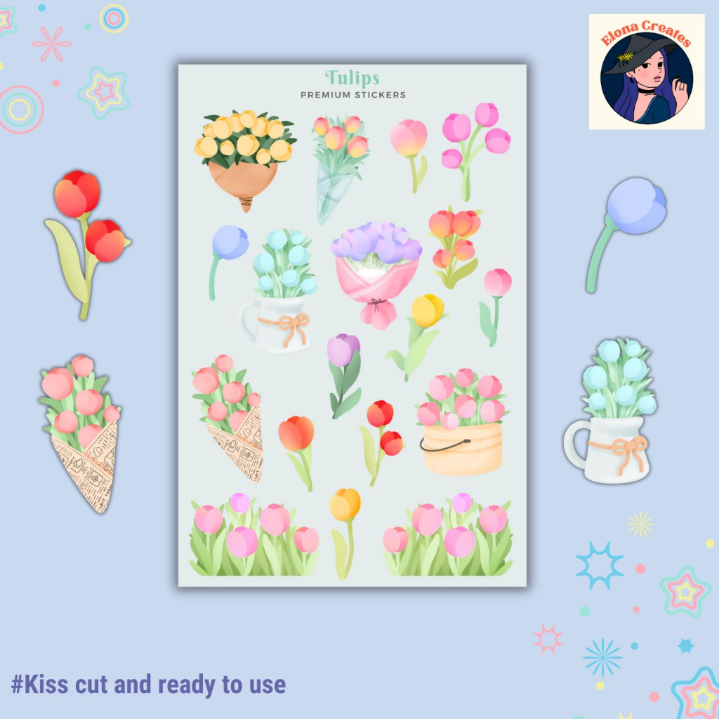 Cute Flower Tulips Sticker Sheet For Planners And Journals EC-1211 ...