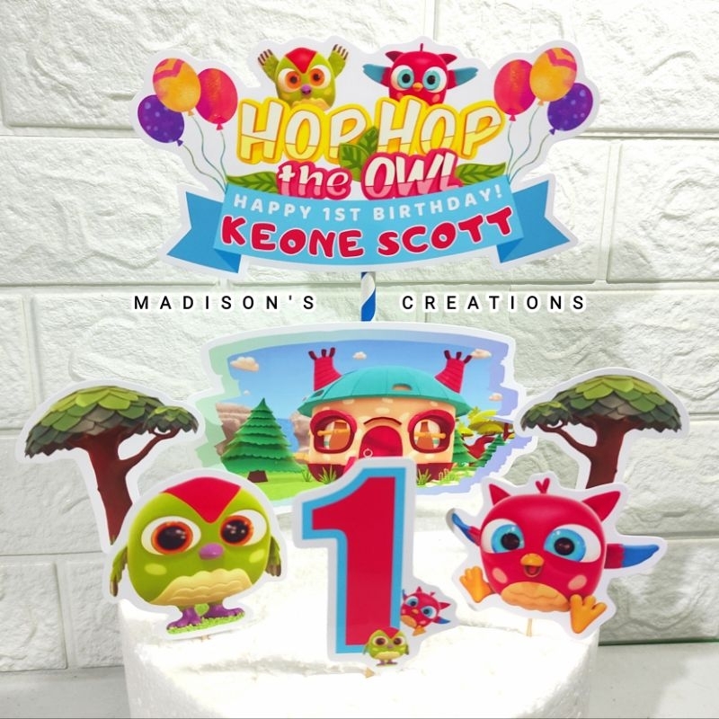 Hop Hop the Owl Party Cake Topper /Banner, Backdrop Set (Personalize ...