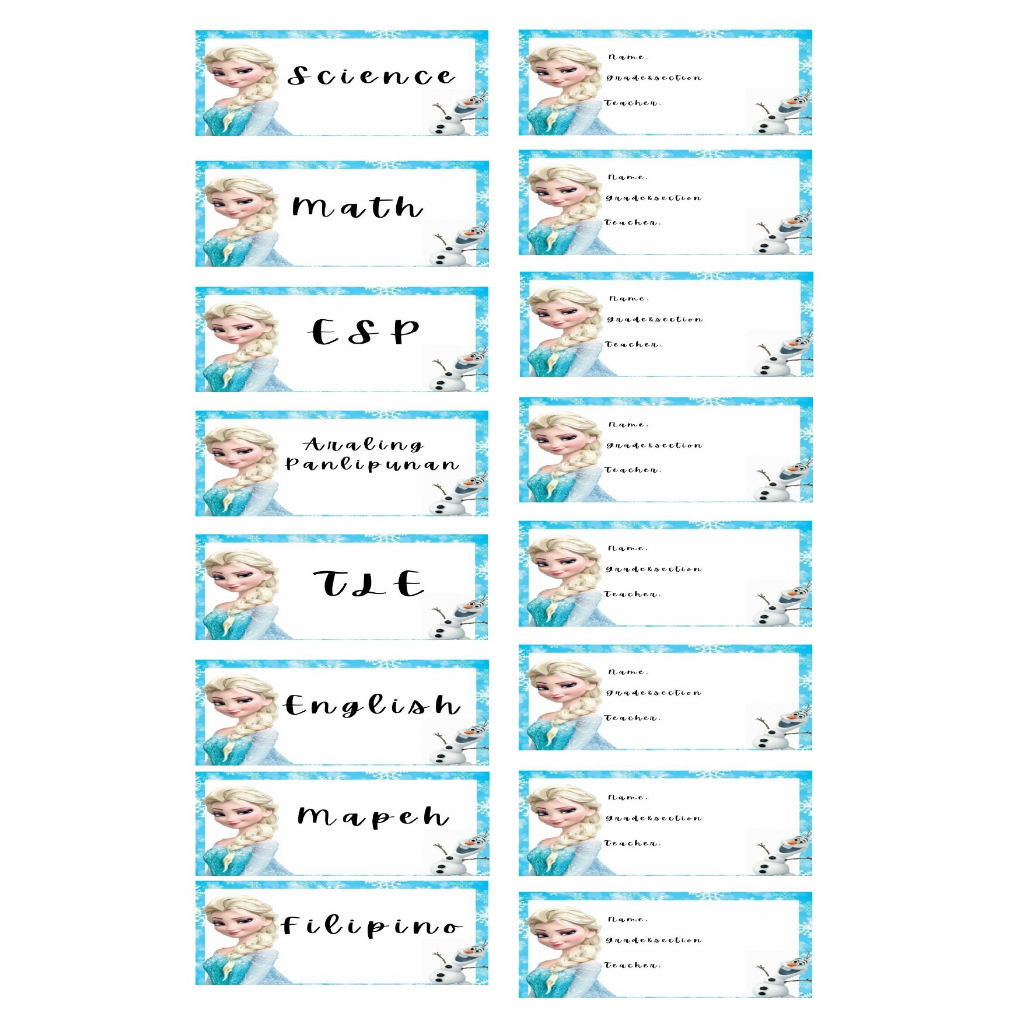 frozen name and subject sticker set | Shopee Philippines