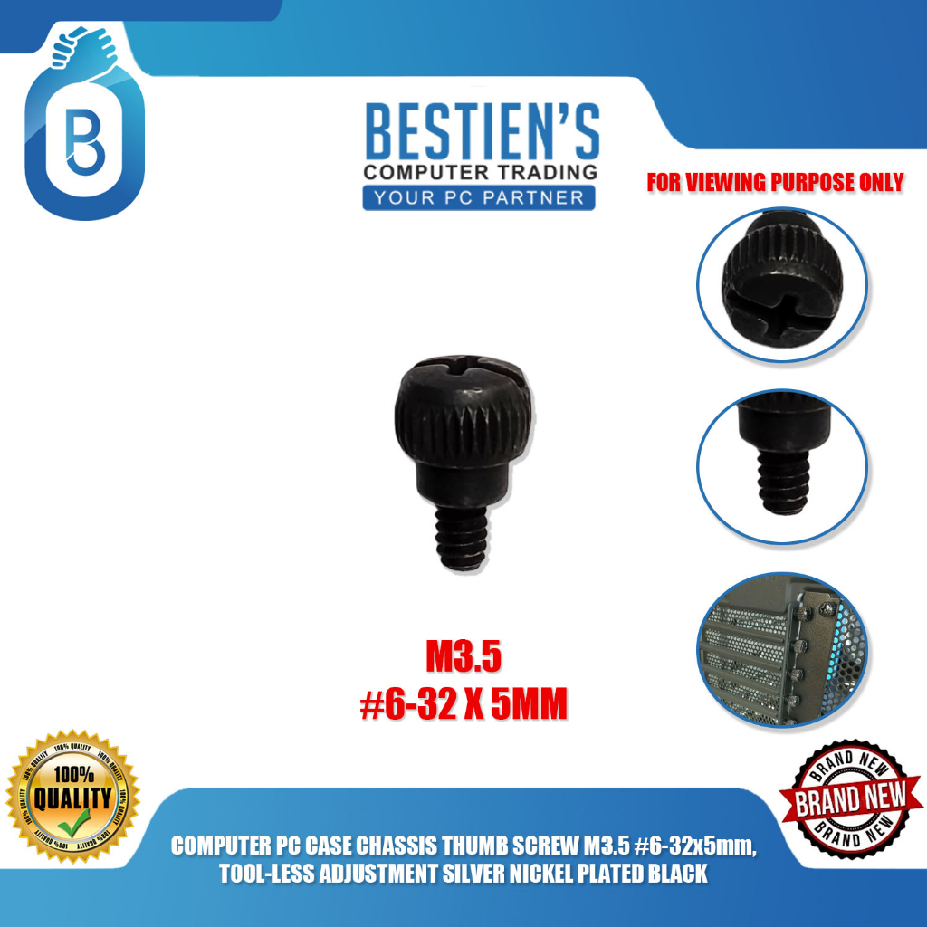 COMPUTER PC CASE CHASSIS THUMB SCREW M3.5 #6-32x5mm, TOOL-LESS ADJUSTMENT SILVER NICKEL PLATED ...