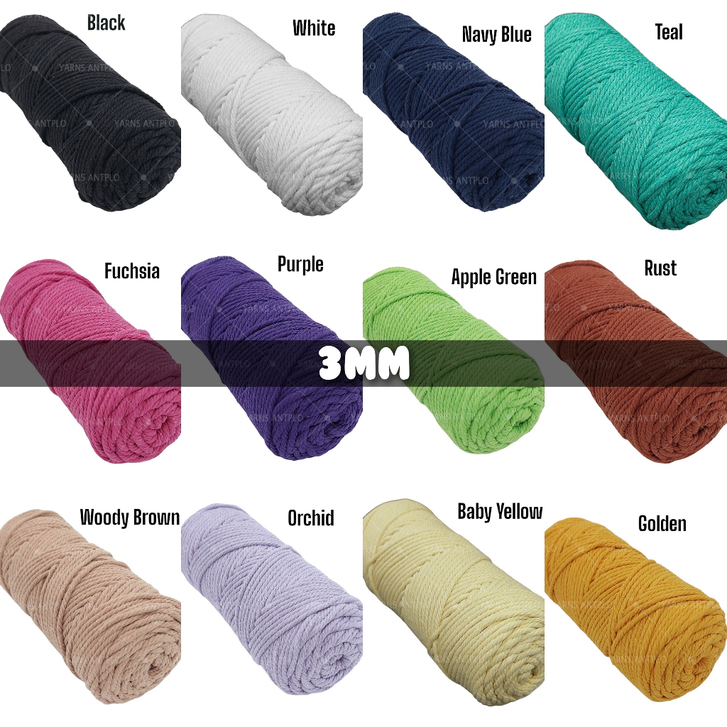 Yarns Art: COTTON CORD/MACRAME CORD 3mm/ 3 ply SOFT TWISTED NATURAL ...