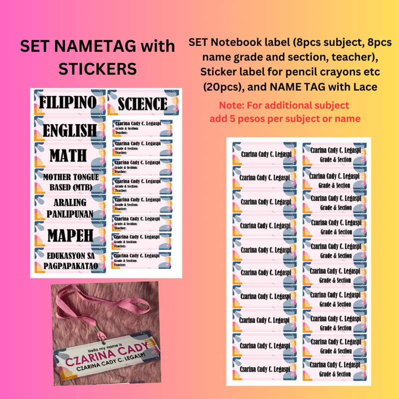 BACK TO SCHOOL NOTEBOOK STICKER LABEL, PENCIL STICKER AND NAMETAG WITH ...