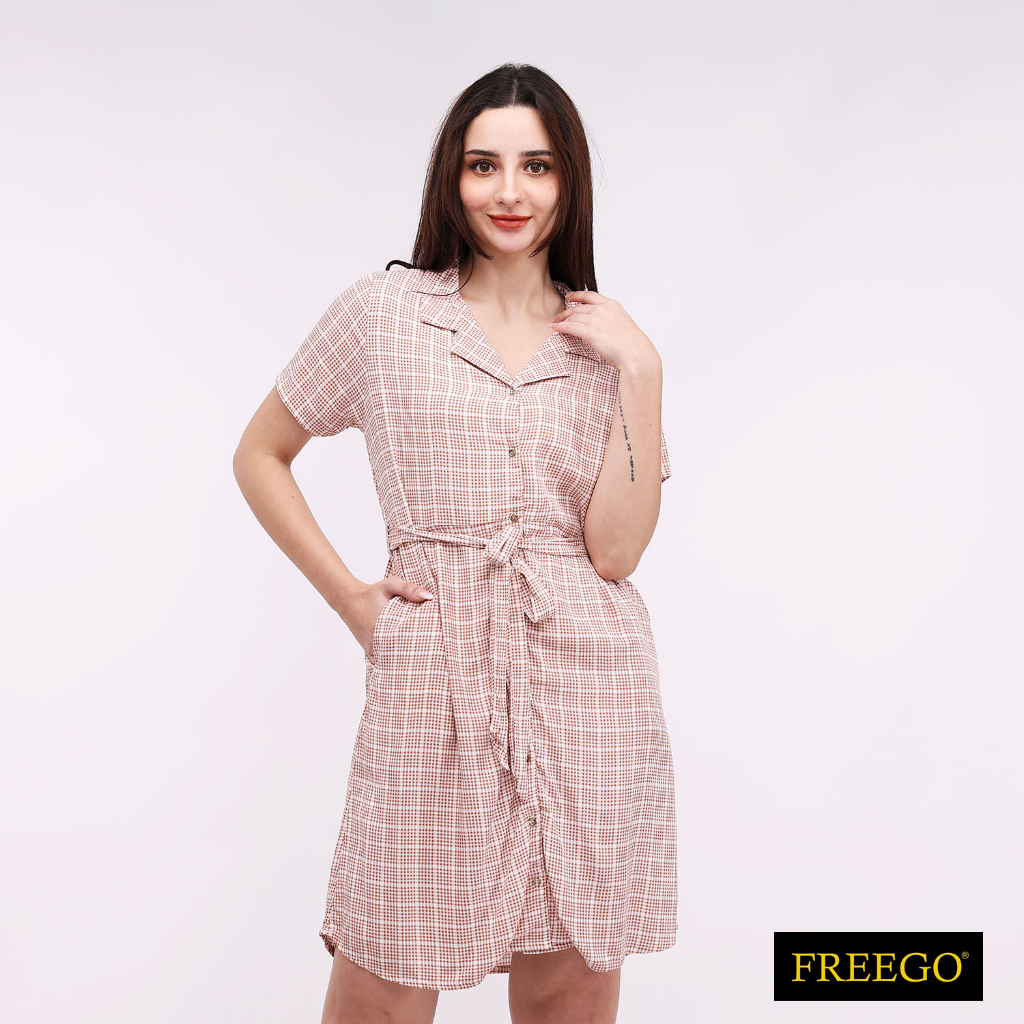 Freego Ladies Woven Checkered Rayon Short Sleeve Dress AST08-0019 ...