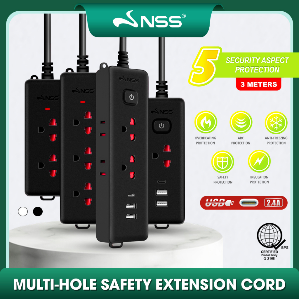 Nss 3m Multi Function Socket Extension Outlet Switch Usb Cable Socket Power Extension Sockets