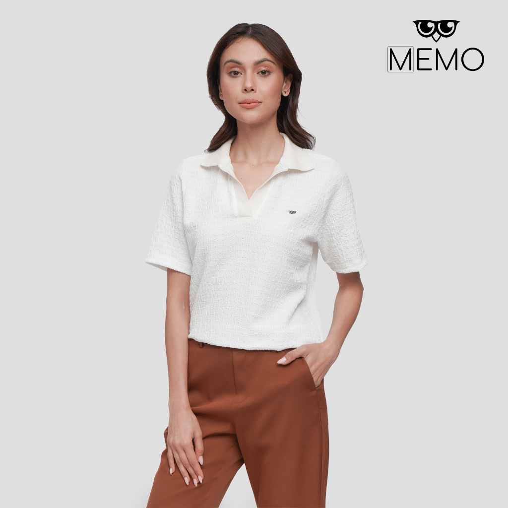 Memo Textured Polo For Women (White) | Shopee Philippines