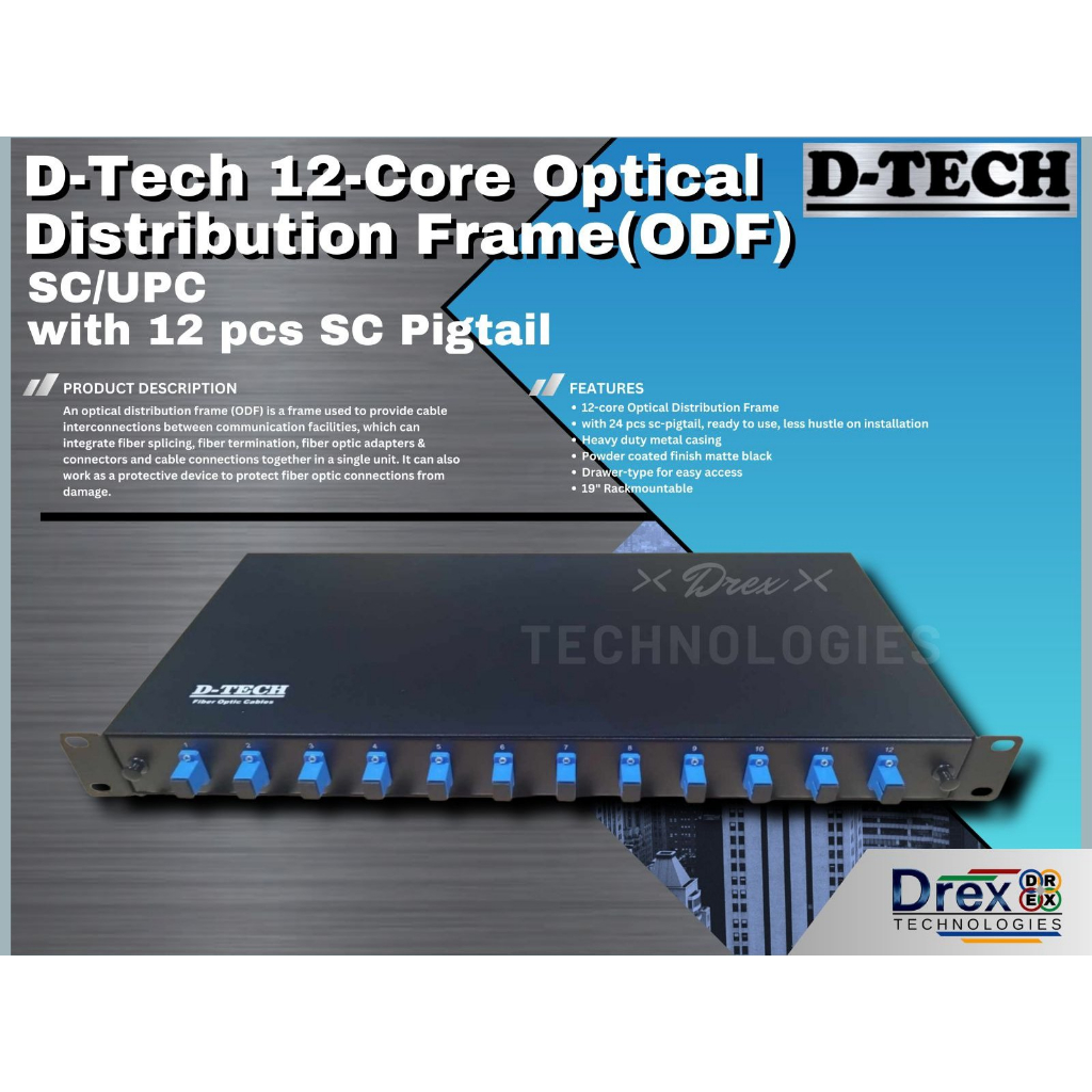 D-TECH ODF 12-PORT Optical Distribution Frame 12 Core With 12pcs SC/UPC ...